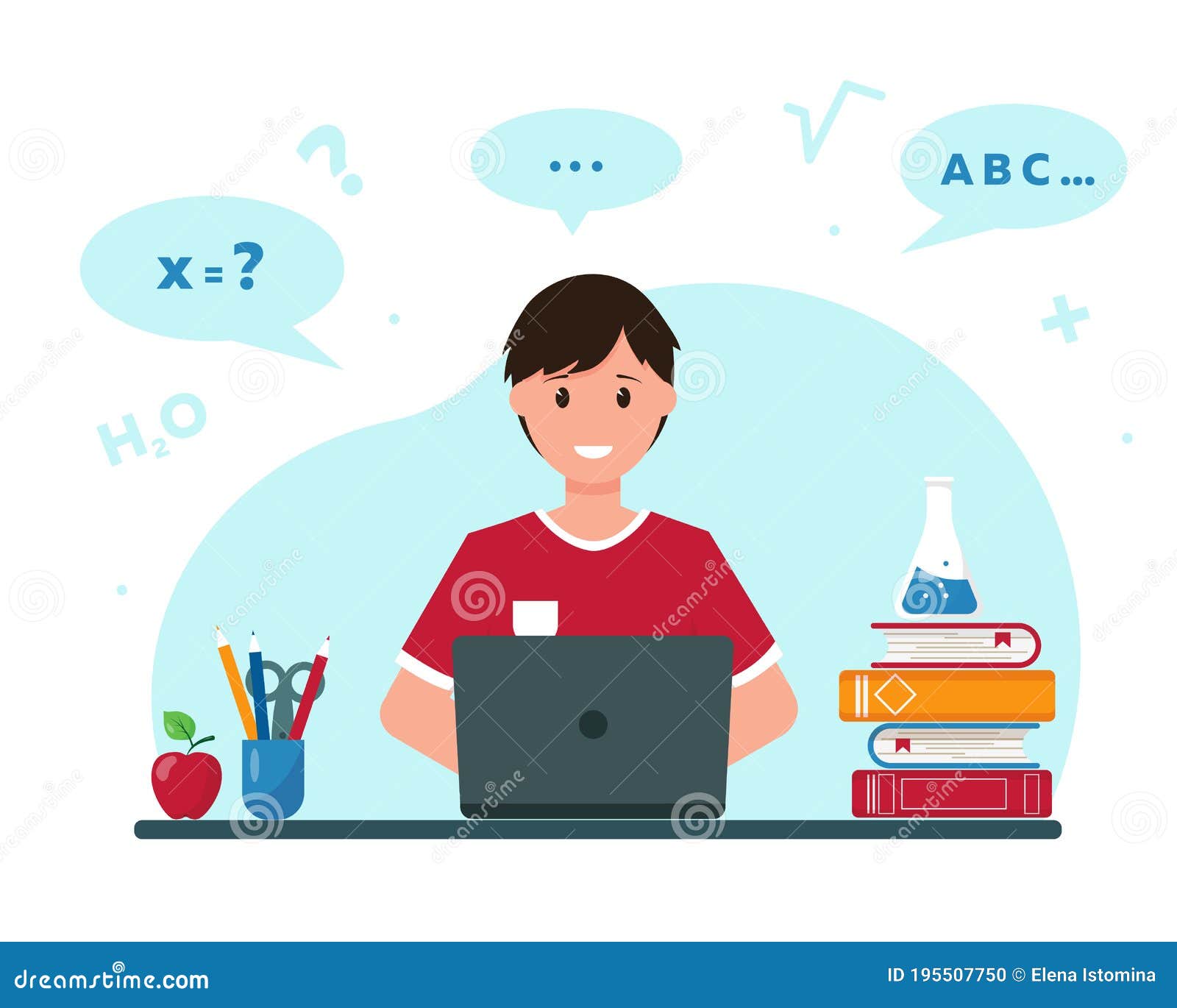 Happy Boy Learning Online from Home. Stock Vector - Illustration of ...