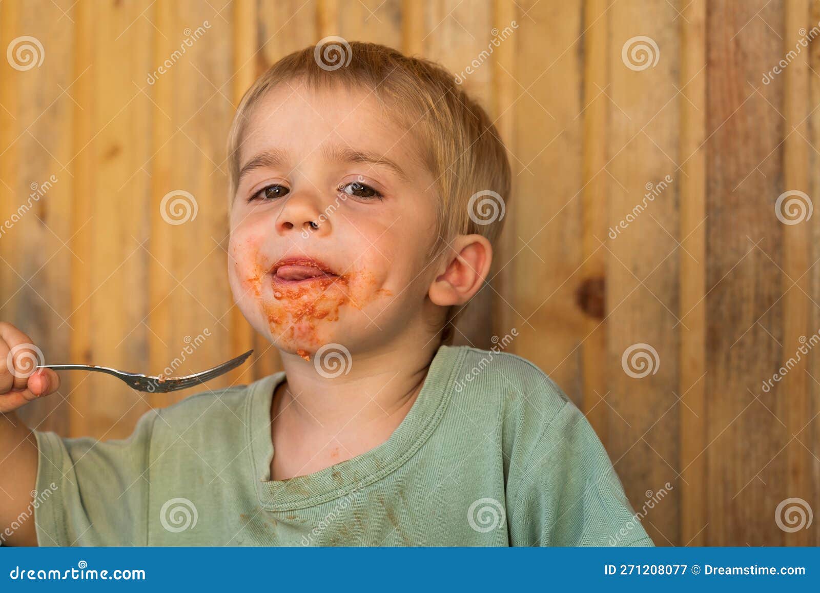 Happy Boy Licks Himself. he Eaten Something Delicious Stock Image ...