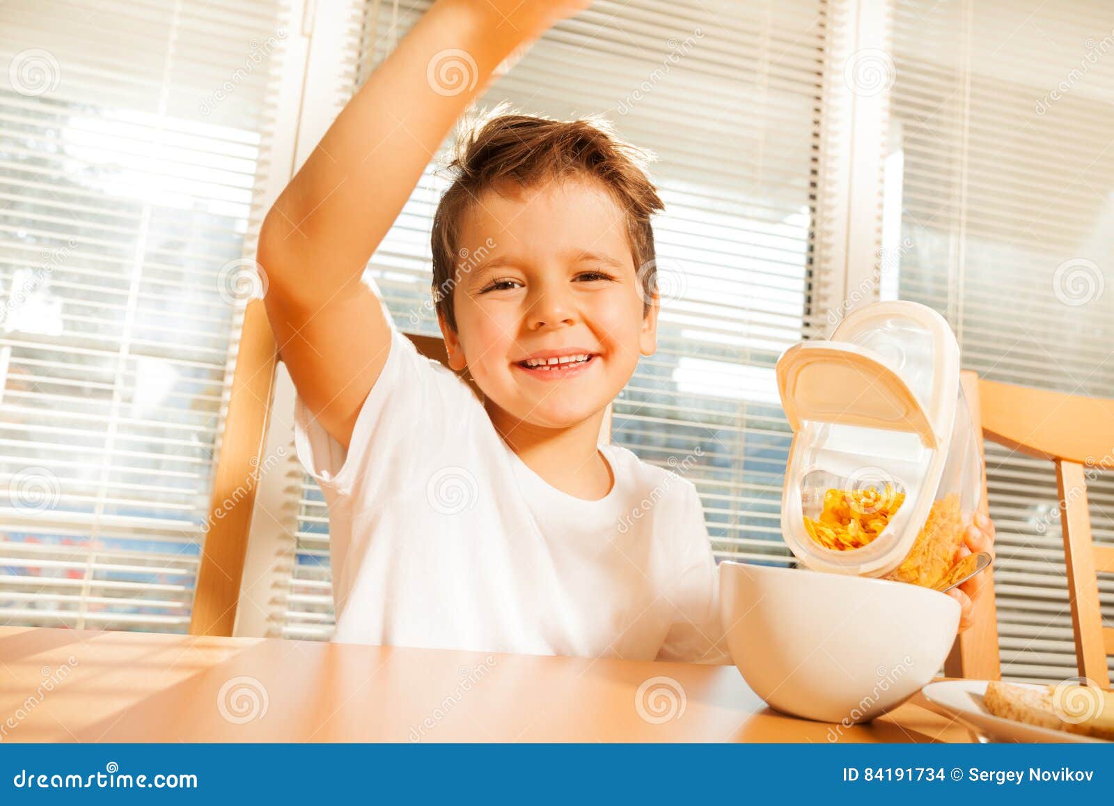 Happy Boy Making Breakfast in the Kitchen Stock Photo - Image of ...