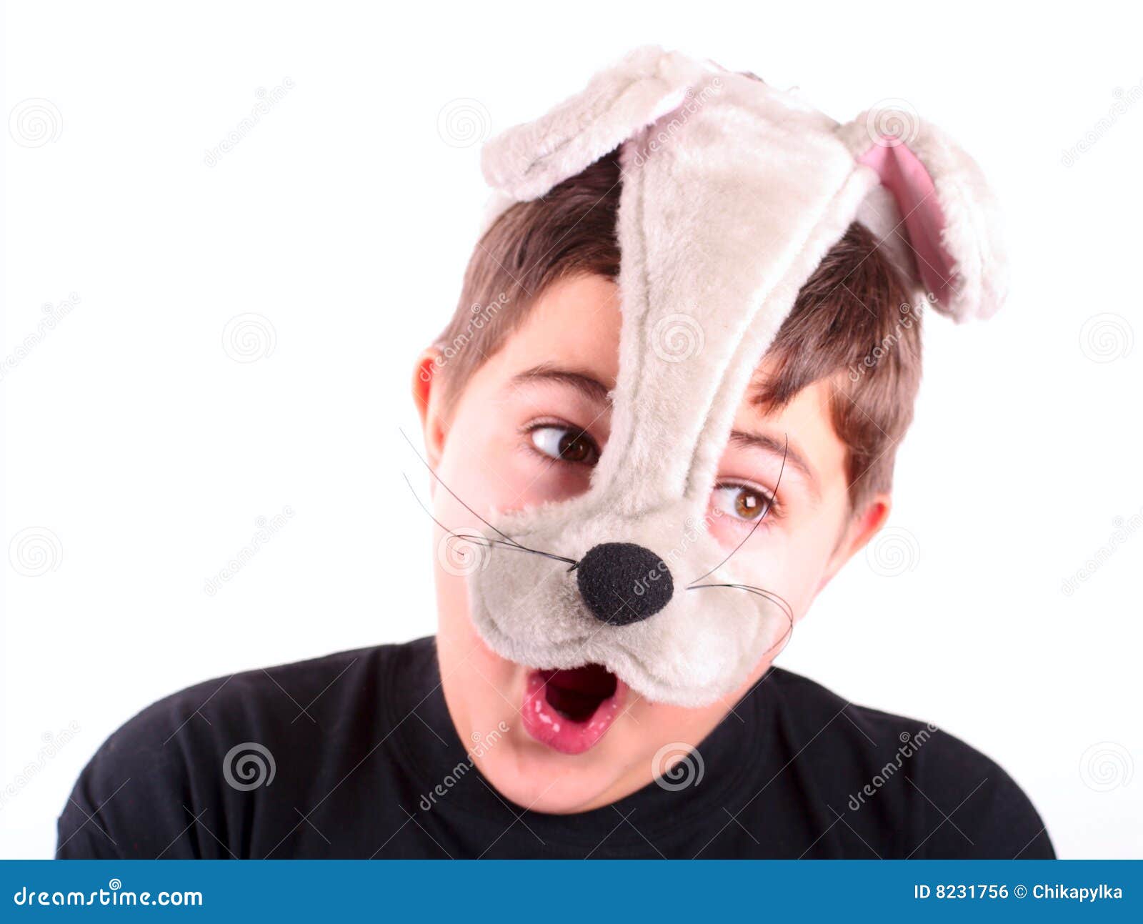 Happy boy in mask stock photo. Image of eyes, ears, cheerful - 8231756