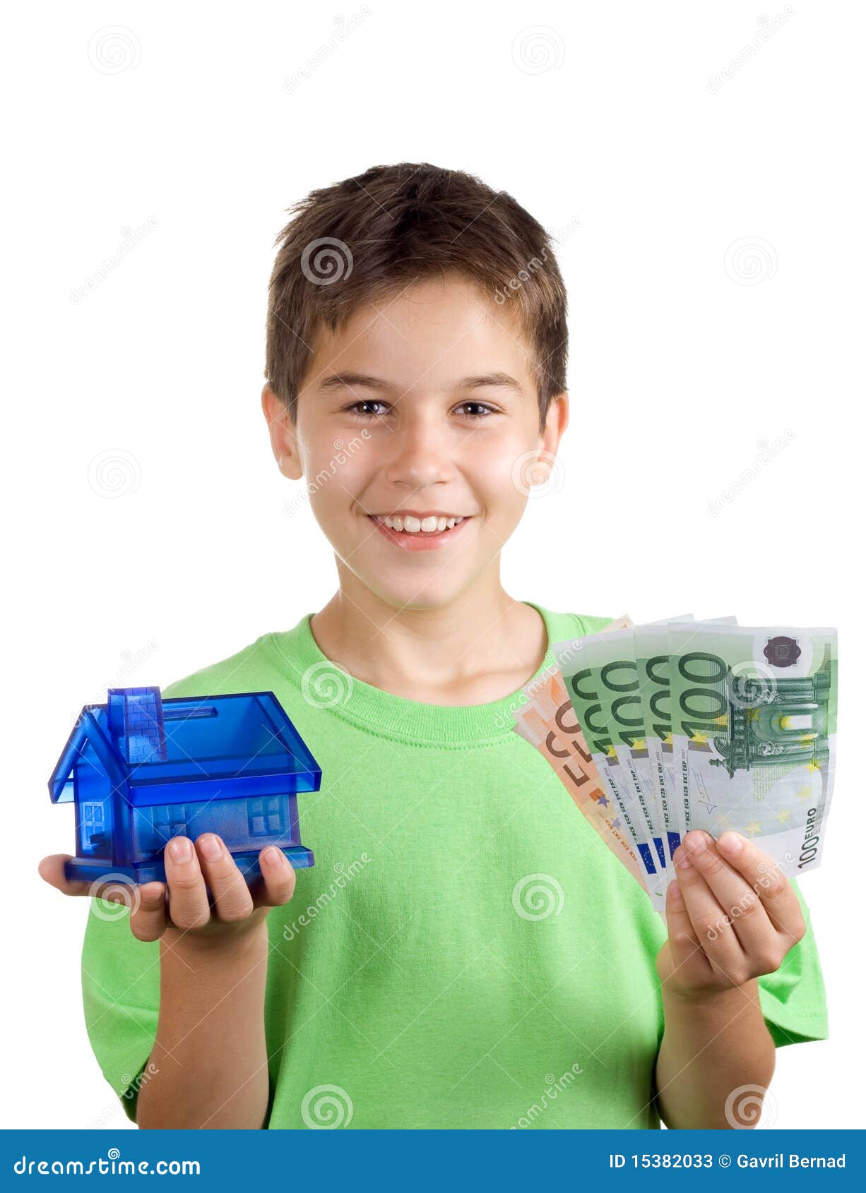 Happy Boy with Money and House in His Hand Stock Image - Image of ...