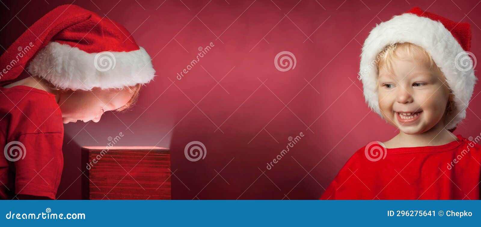 Happy boy open gift-box stock image. Image of small - 296275641