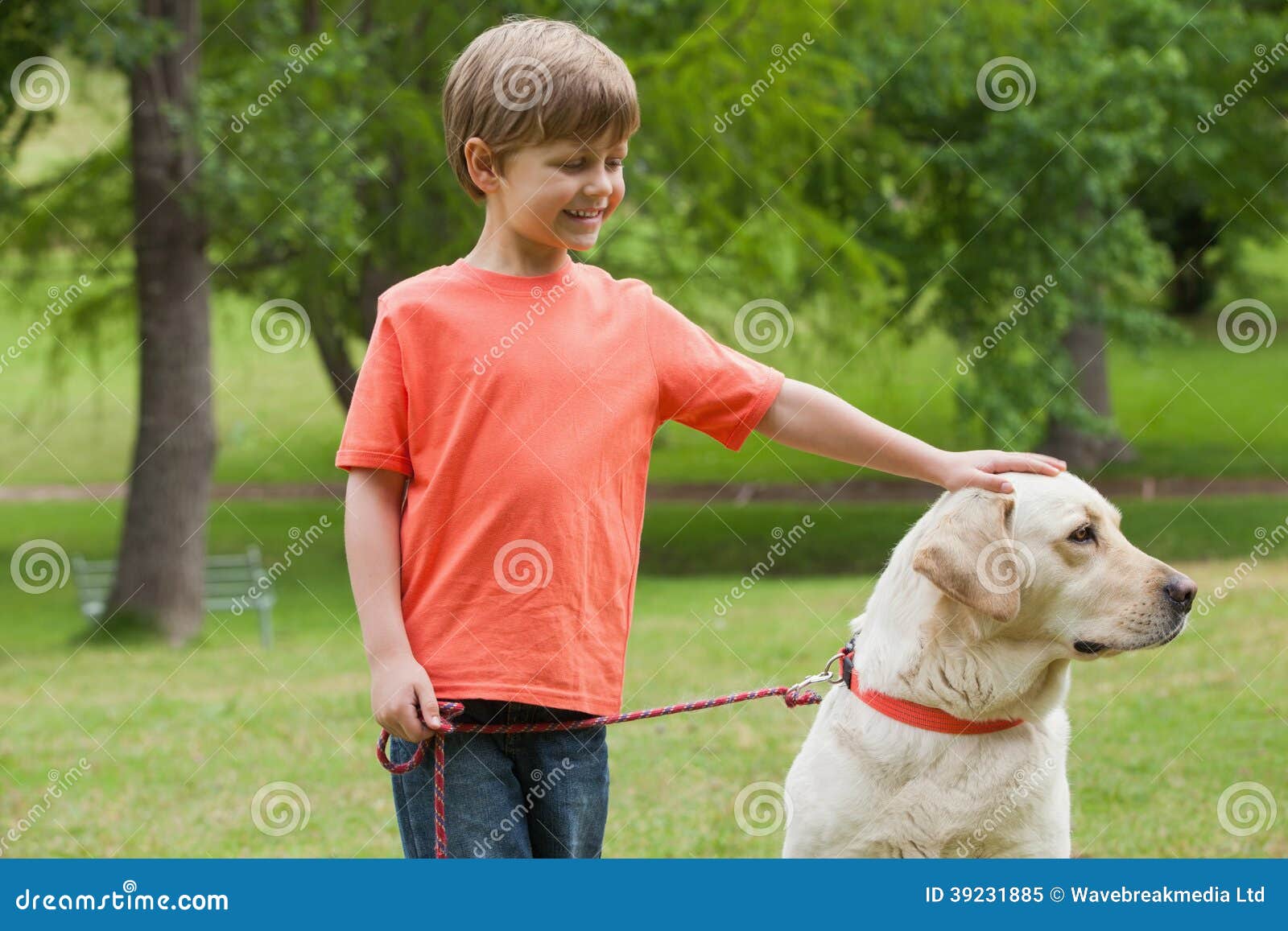Happy Boy with Pet Dog at Park Stock Image - Image of person, child ...