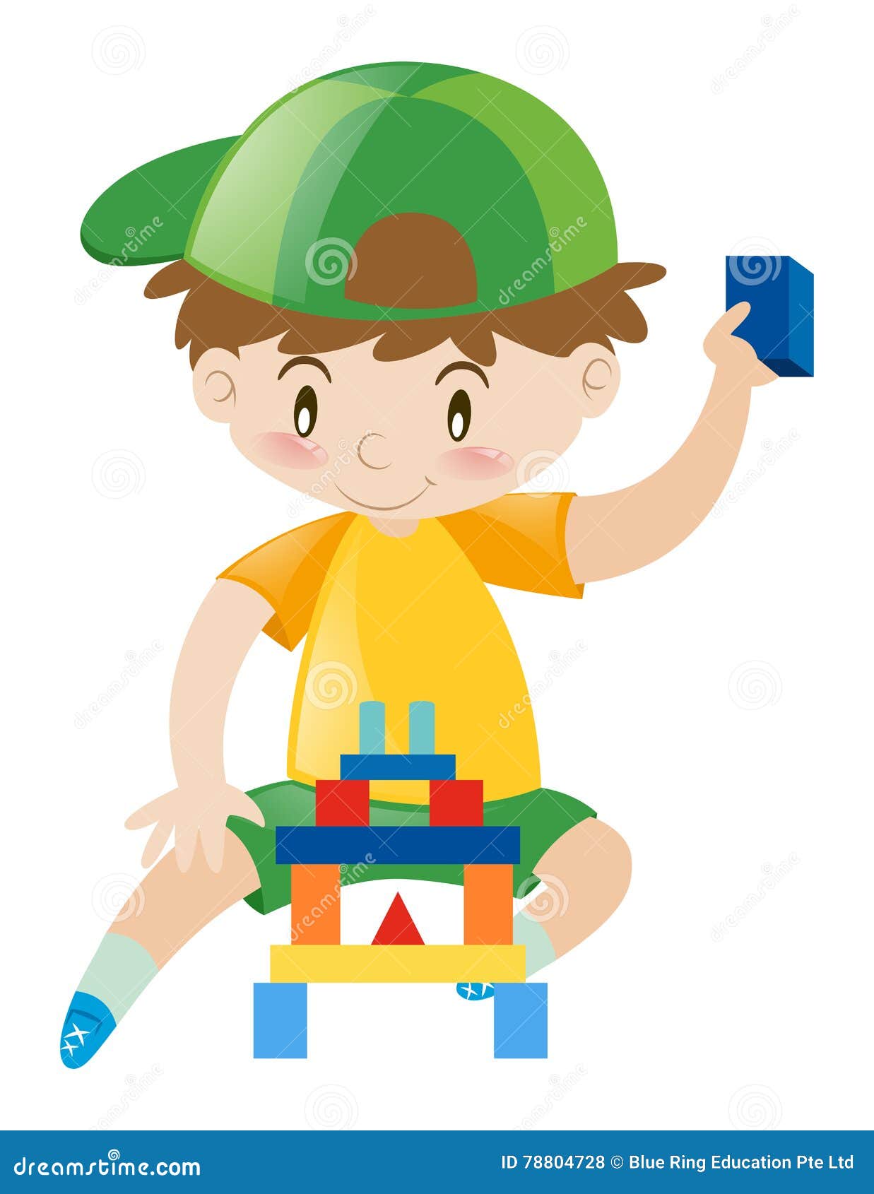 Happy Boy Playing with Blocks Stock Vector - Illustration of pupil ...