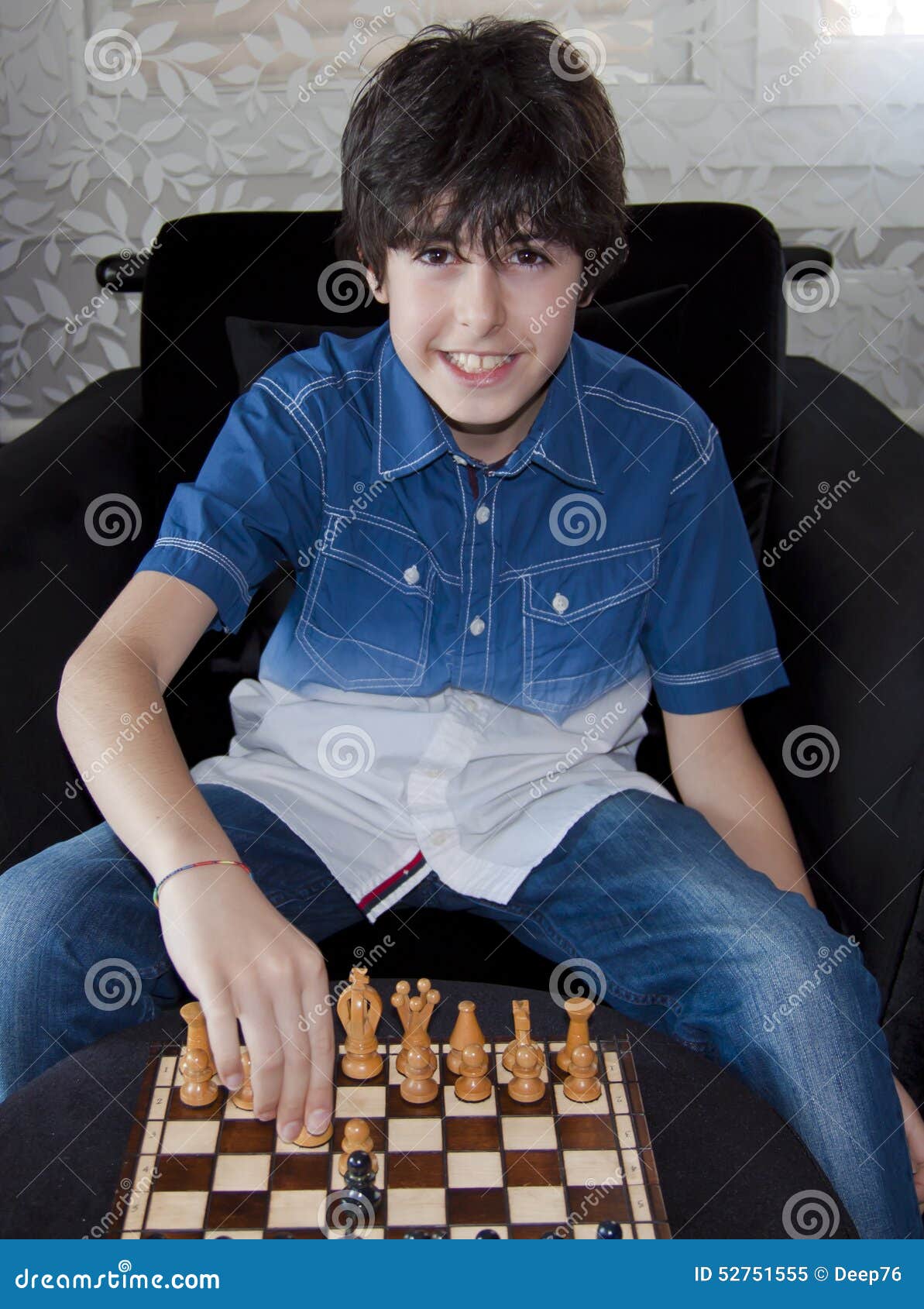 Happy Boy is Playing Chess stock image. Image of face - 52751555
