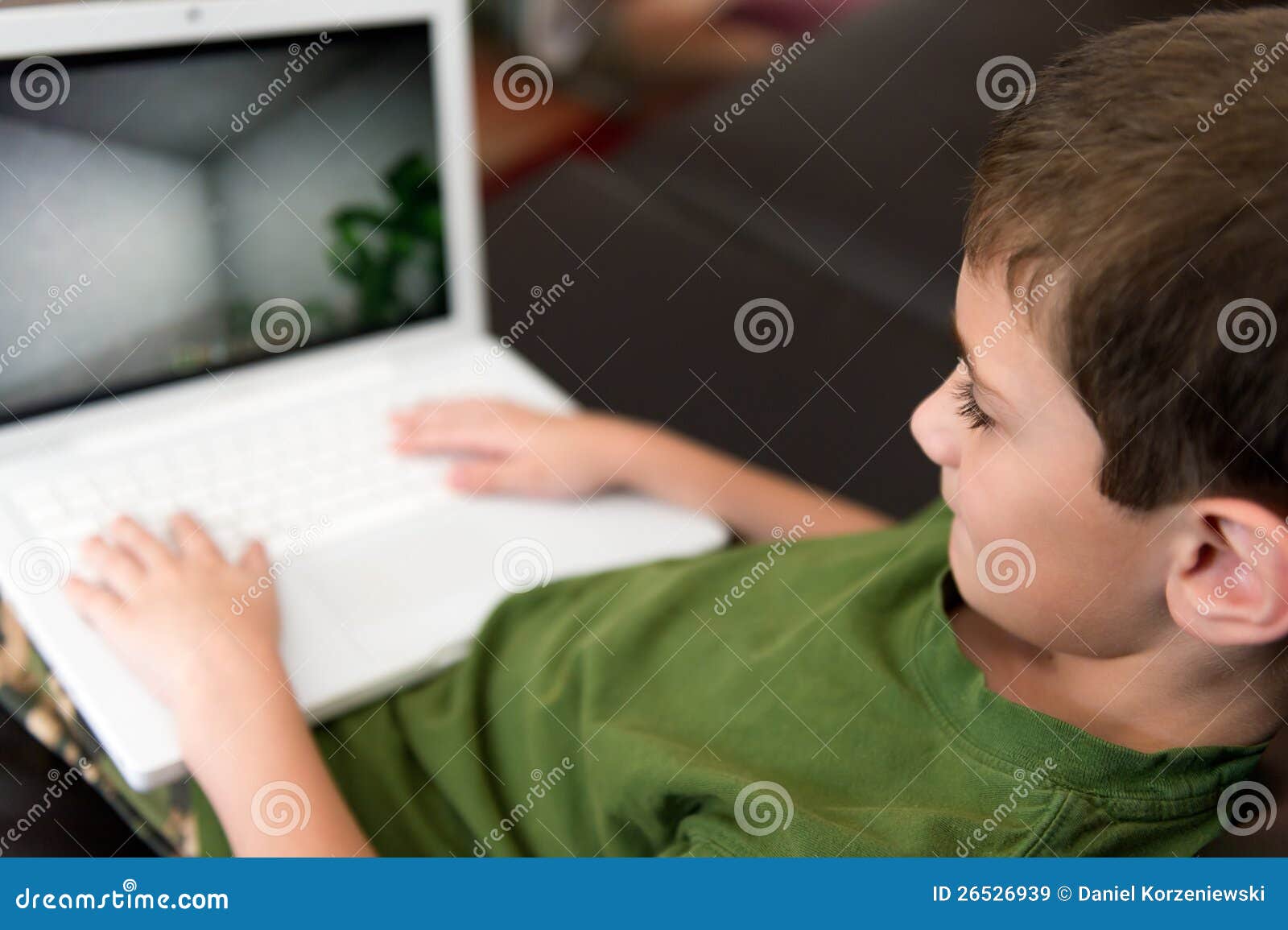 Happy Boy Playing with Computer Stock Image - Image of male, computer ...