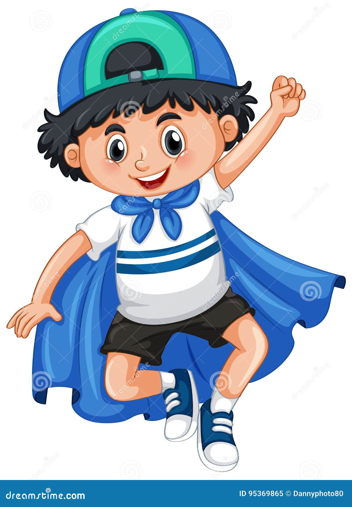 Happy boy playing hero stock vector. Illustration of drawing - 95369865