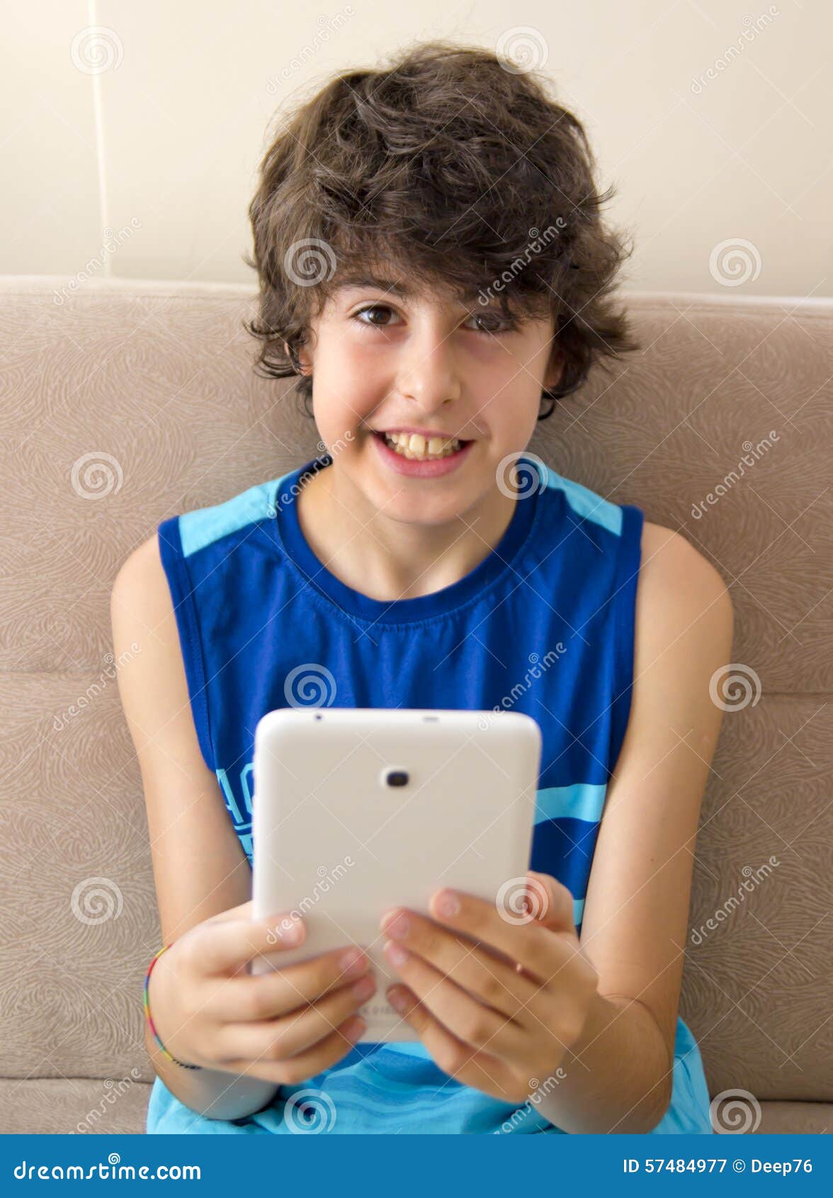 Happy Boy is Playing with Notepad Stock Image - Image of communication ...