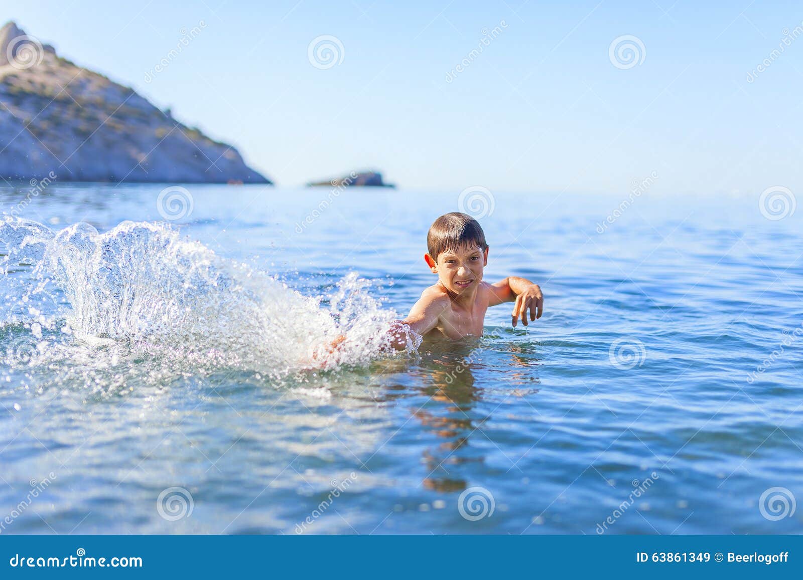 Happy Boy Playing in the Sea Stock Image - Image of mask, activity ...