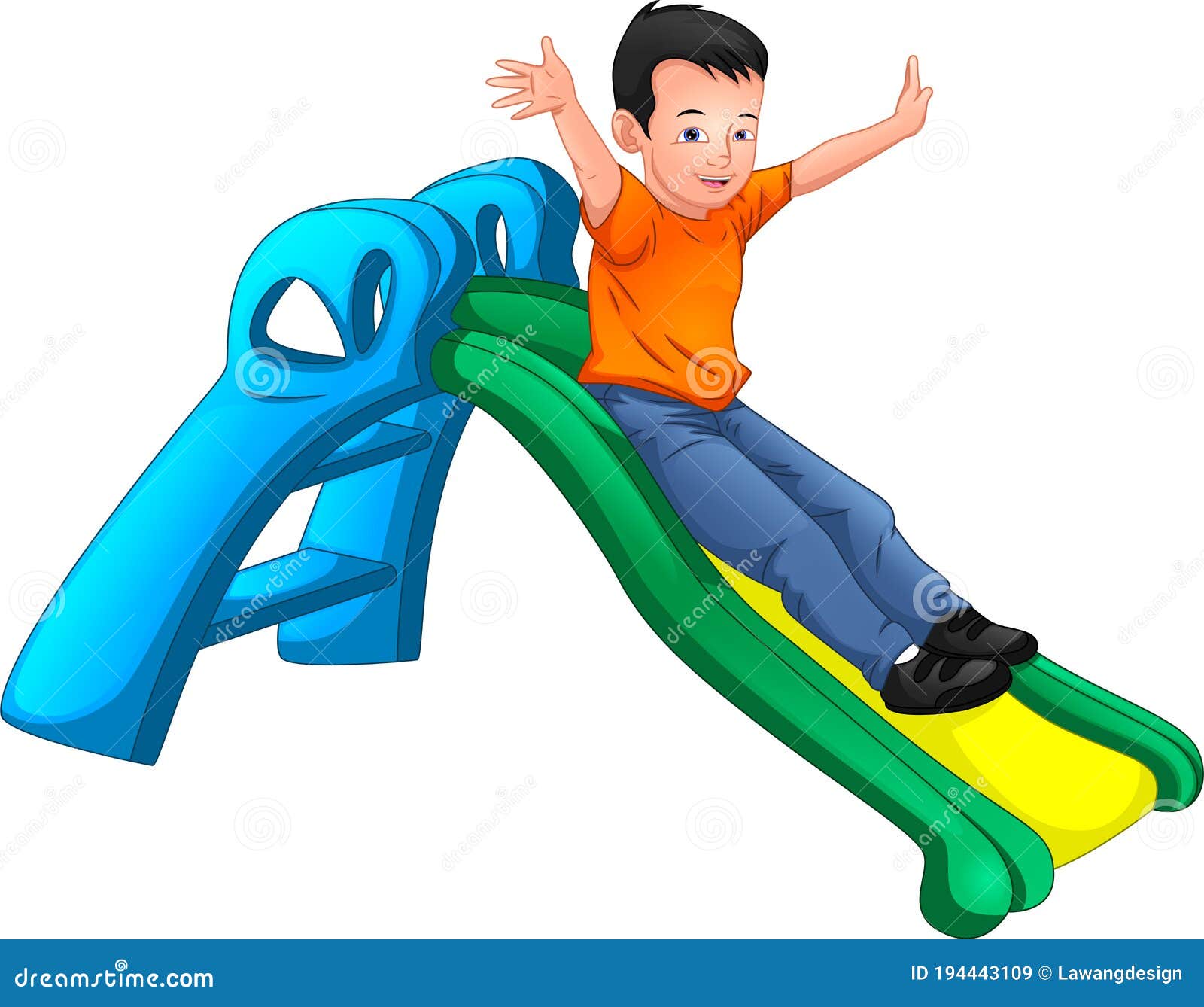 Happy boy playing slide stock vector. Illustration of game - 194443109