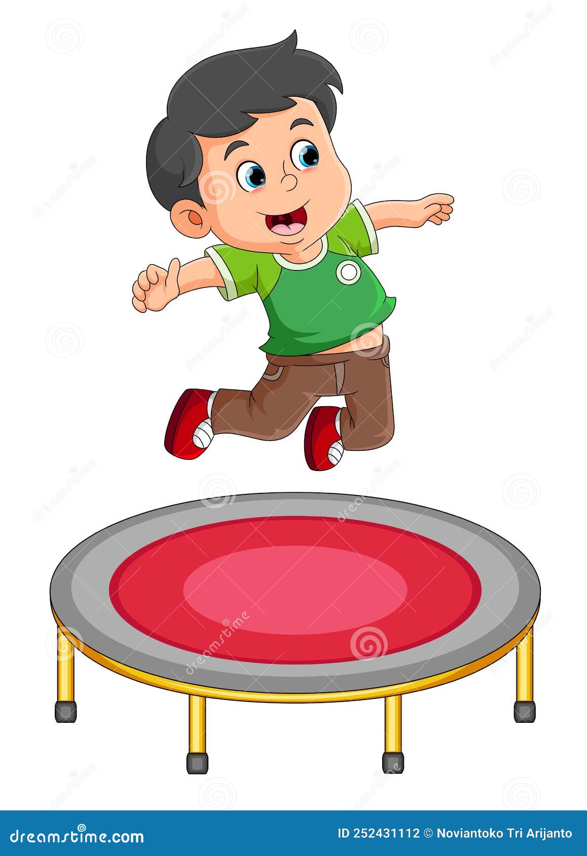 The Happy Boy is Playing the Trampoline and Jumping Very High Stock ...