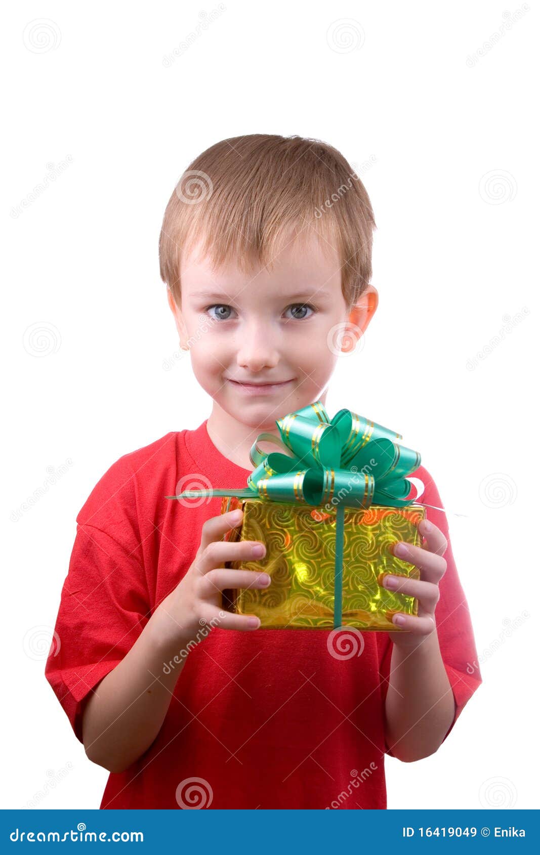 Happy boy with present stock image. Image of childhood - 16419049