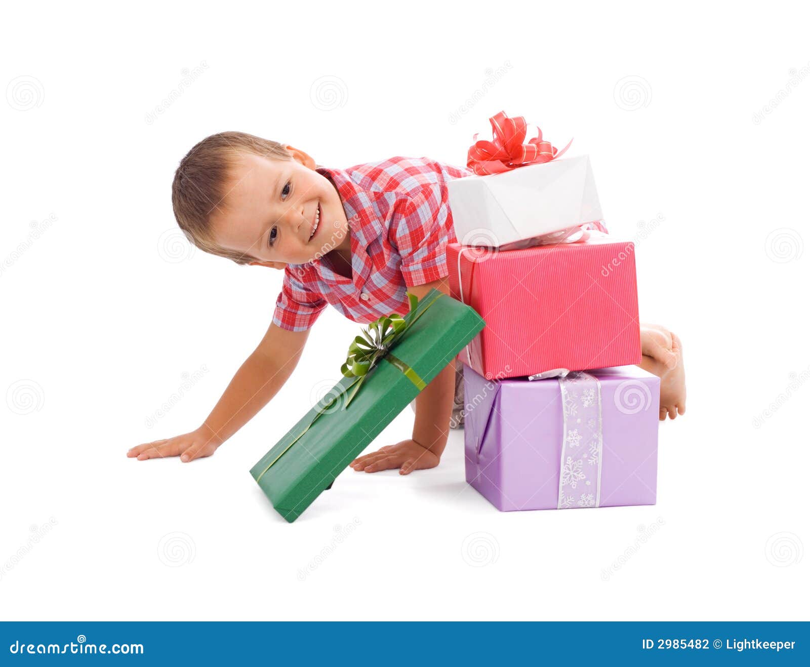 Happy boy with presents stock photo. Image of surprise - 2985482