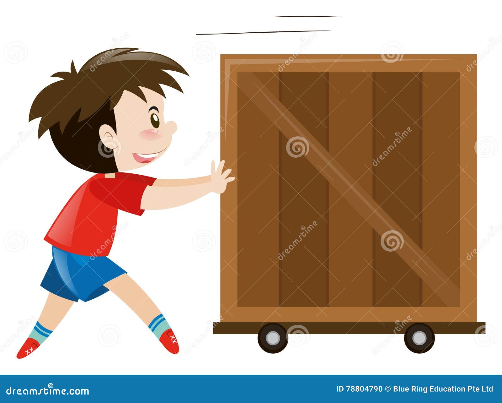 Happy Boy Pushing Wooden Box Stock Illustration - Illustration of ...
