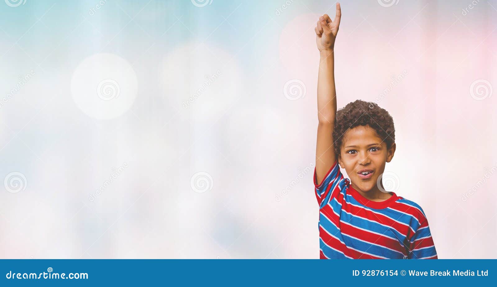 Happy Boy Raising Hand To Answer Stock Photo - Image of schoolchild ...