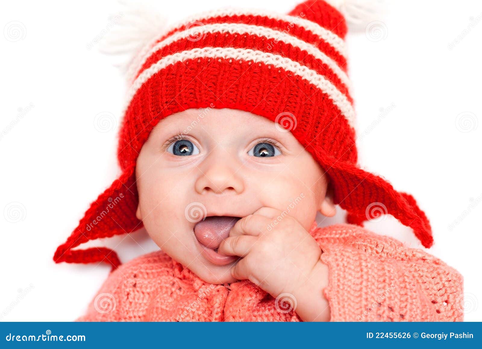 Happy boy in red hat stock photo. Image of knitted, innocent - 22455626