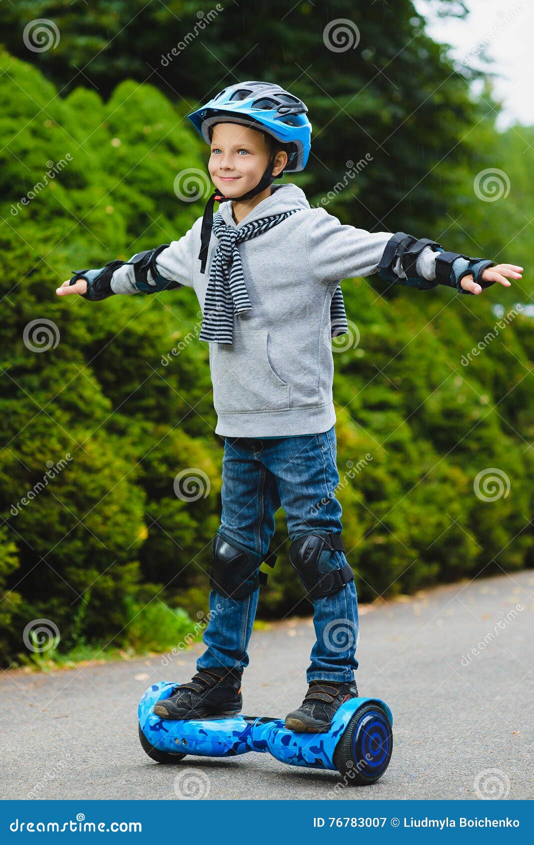Happy Boy Riding on Hoverboard or Gyroscooter Outdoor Stock Image ...