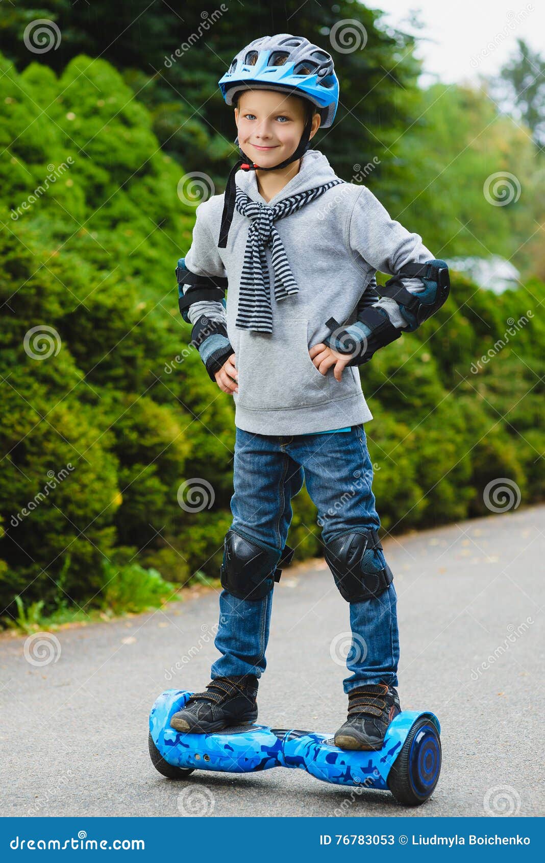 Happy Boy Riding on Hoverboard or Gyroscooter Outdoor Stock Image ...