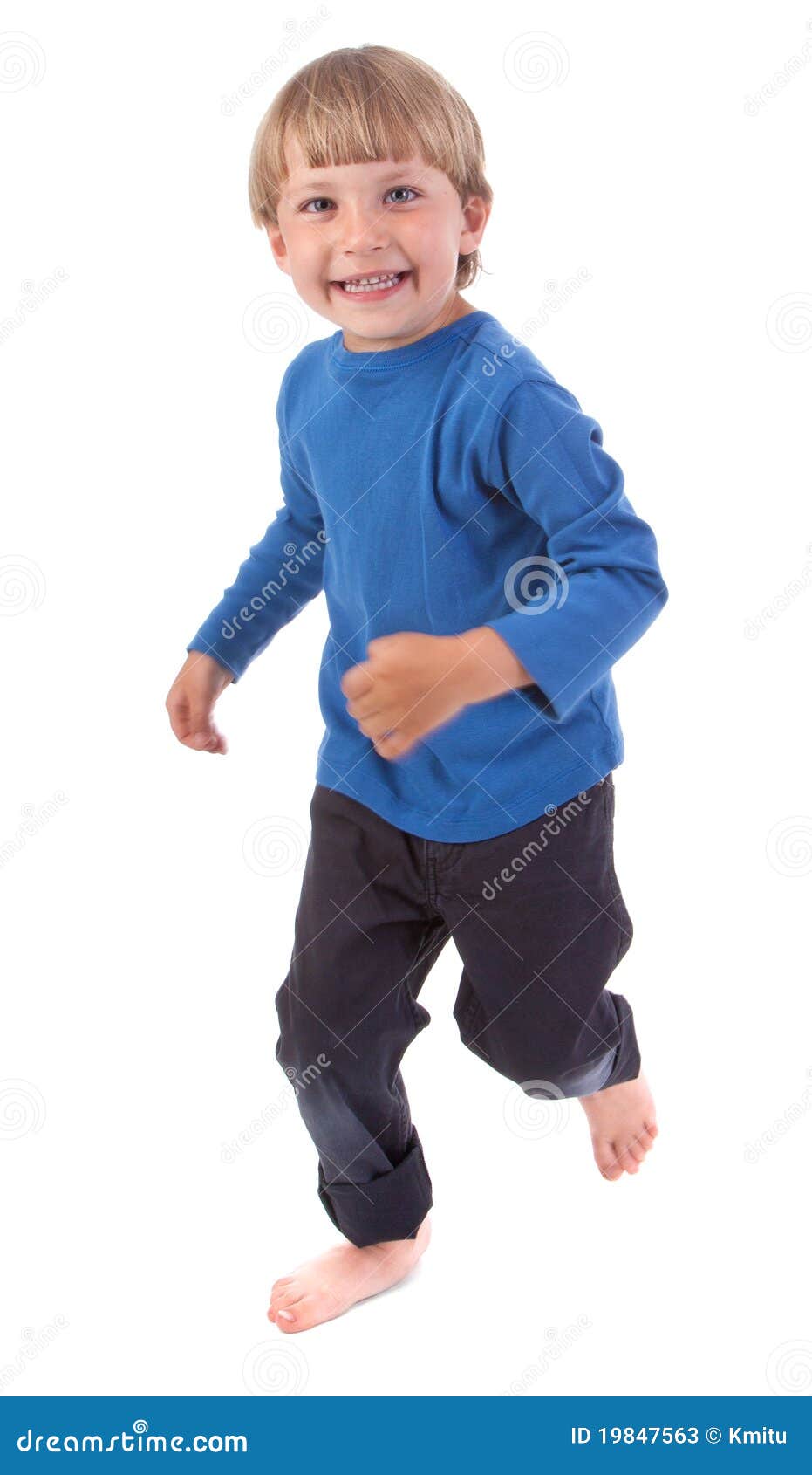 Happy Boy Running Over White Stock Image - Image of shot, happiness ...