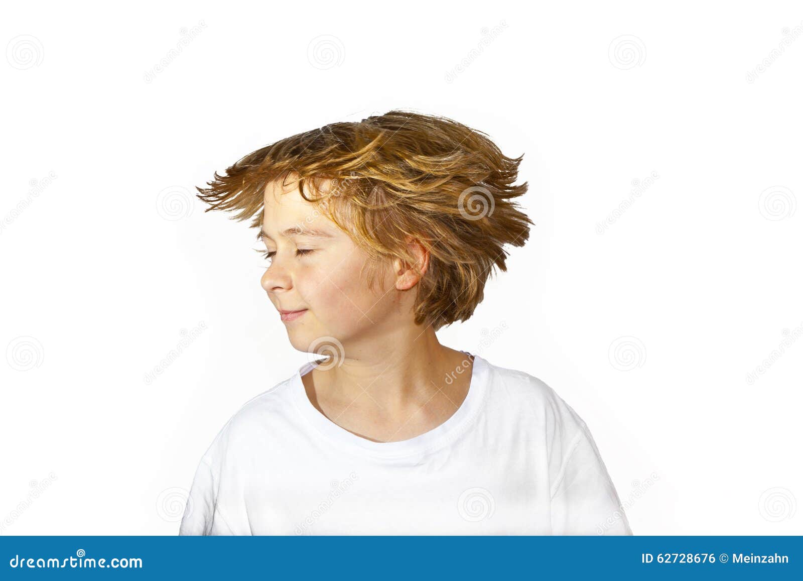 Happy boy shaking his hair stock photo. Image of cute - 62728676