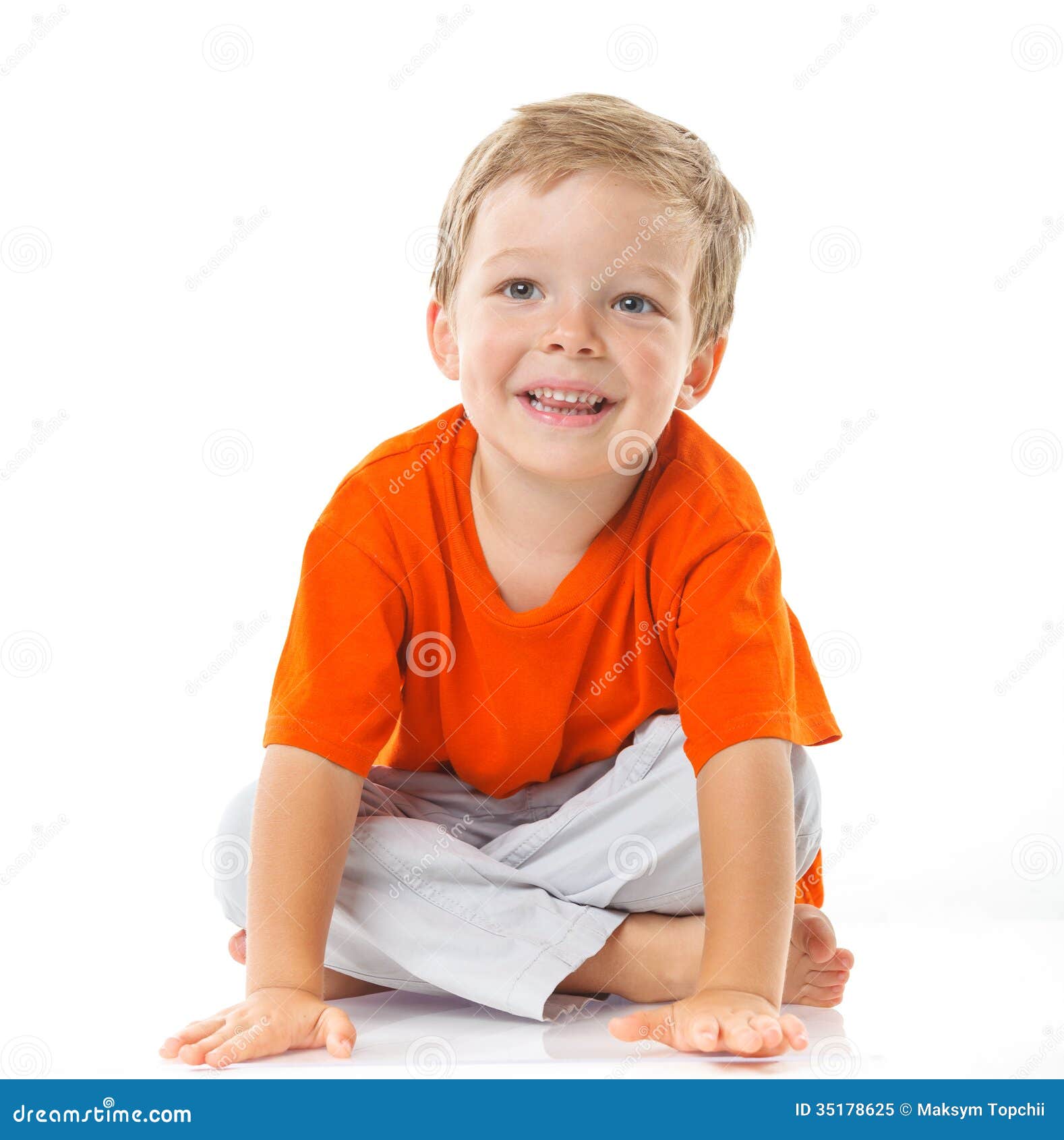 Happy Boy Sitting on the Floor Stock Image - Image of expression, child ...