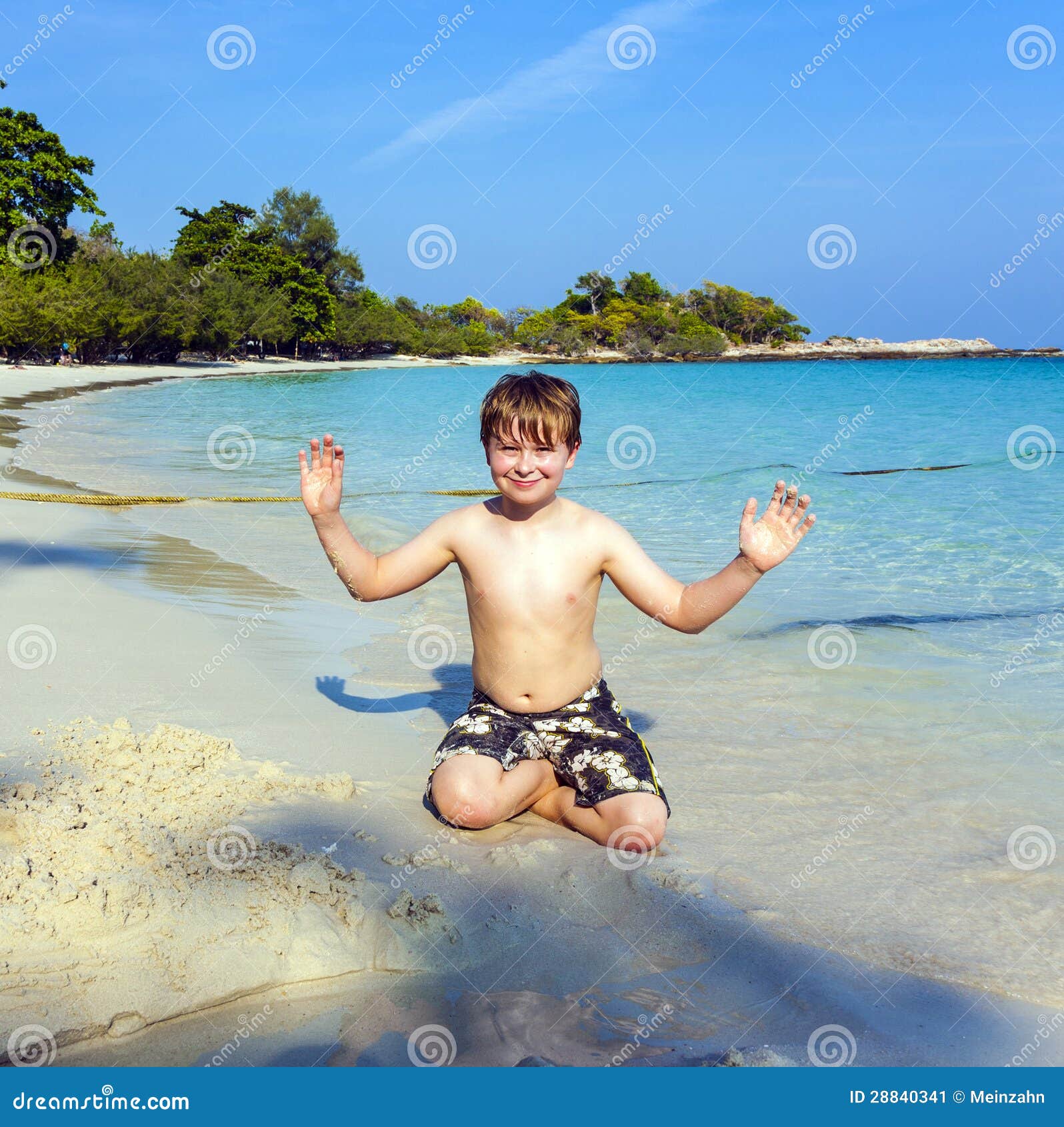 Happy Boy Sitting at a Tropical Beach Stock Image - Image of caucasian ...