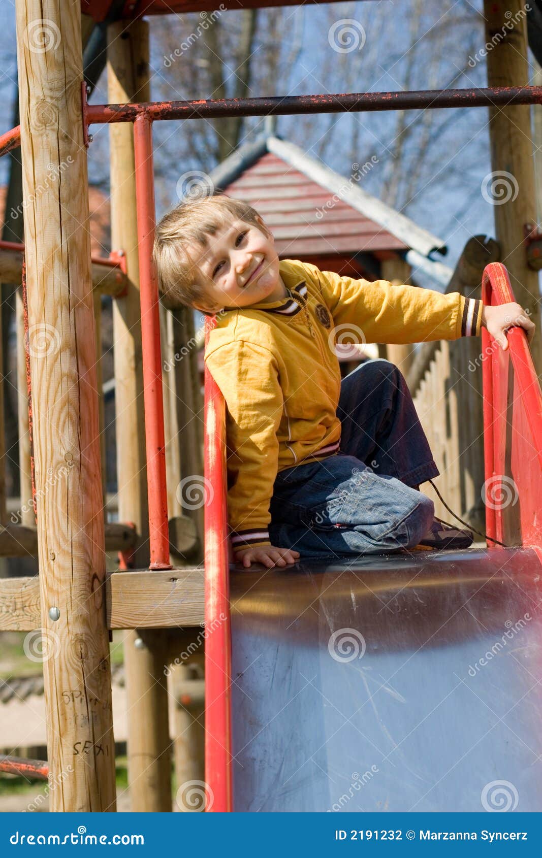 Happy Boy on Slide stock photo. Image of physical, laughter - 2191232
