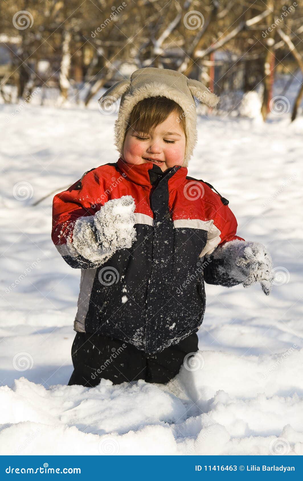 Happy boy on snow stock image. Image of activity, leisure - 11416463
