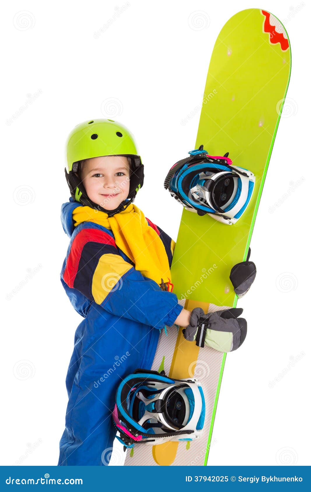 Happy boy with snowboard stock image. Image of isolated - 37942025