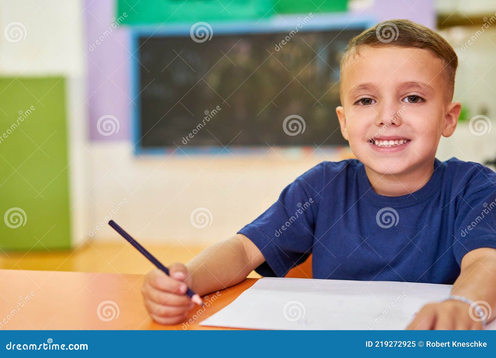Happy Boy Studying in Elementary School Stock Image - Image of ...
