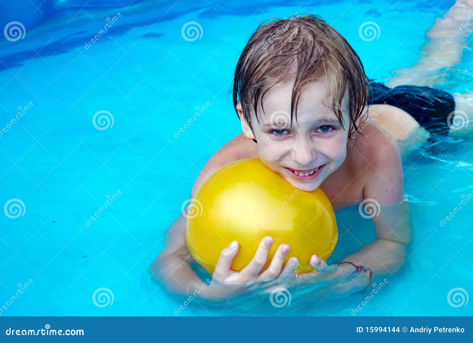 Happy Boy Swimming in a Pool Stock Photo - Image of exercise, ball ...
