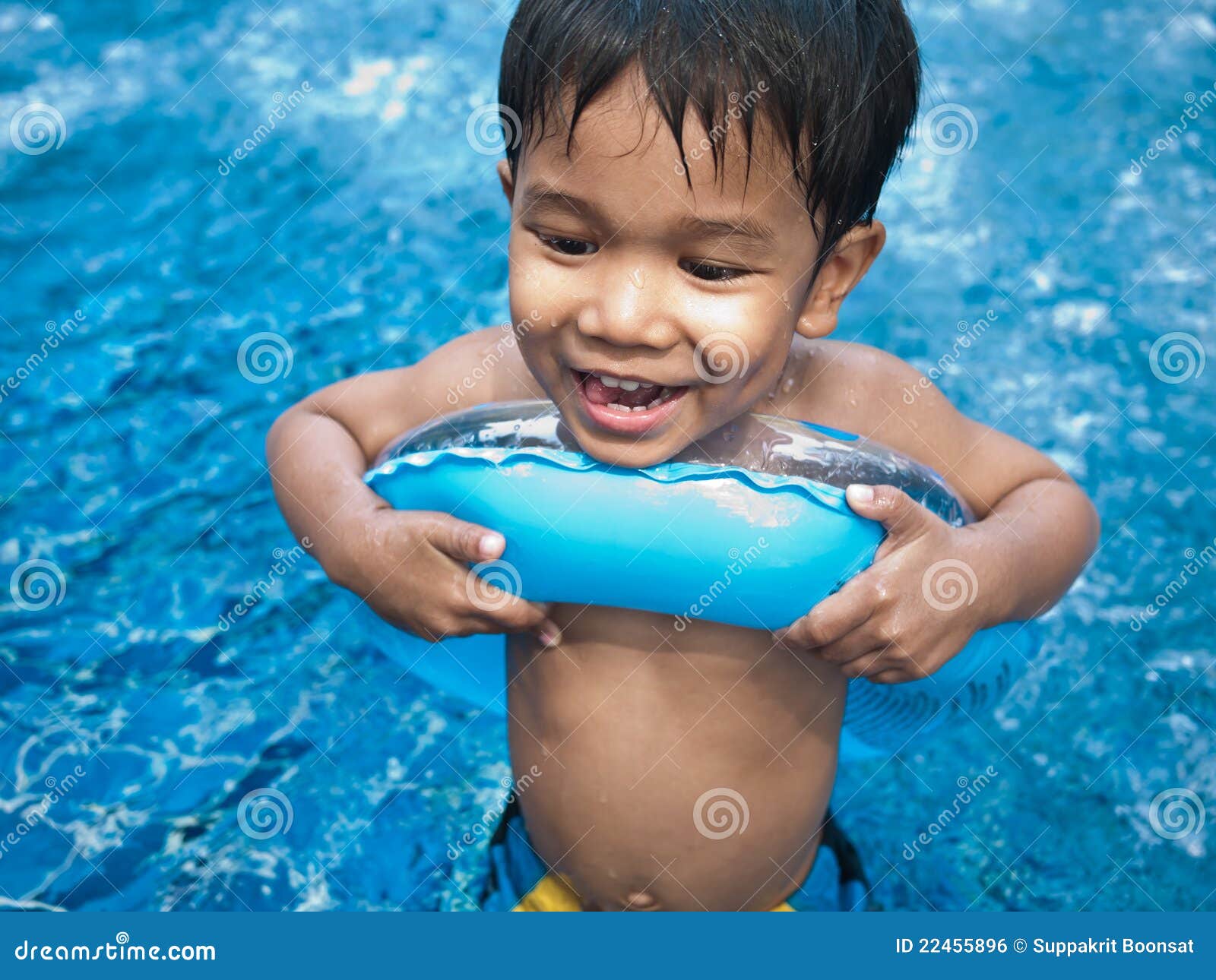 Happy Boy Swimming in the Pool Stock Photo - Image of healthy ...