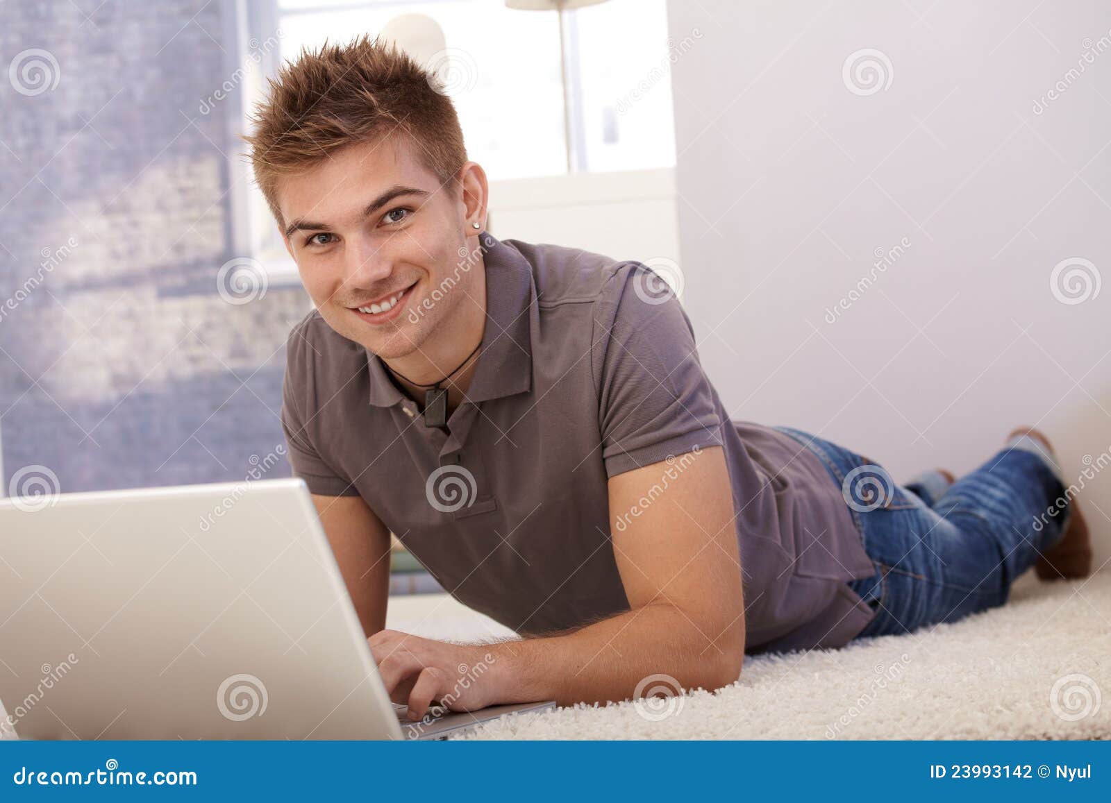 Happy Boy Using Laptop Computer Stock Photo - Image of cheerful, alone ...
