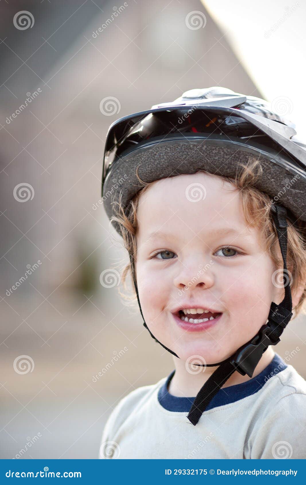 Happy Boy Wearing Bike Helmet Stock Image - Image of childhood, child ...