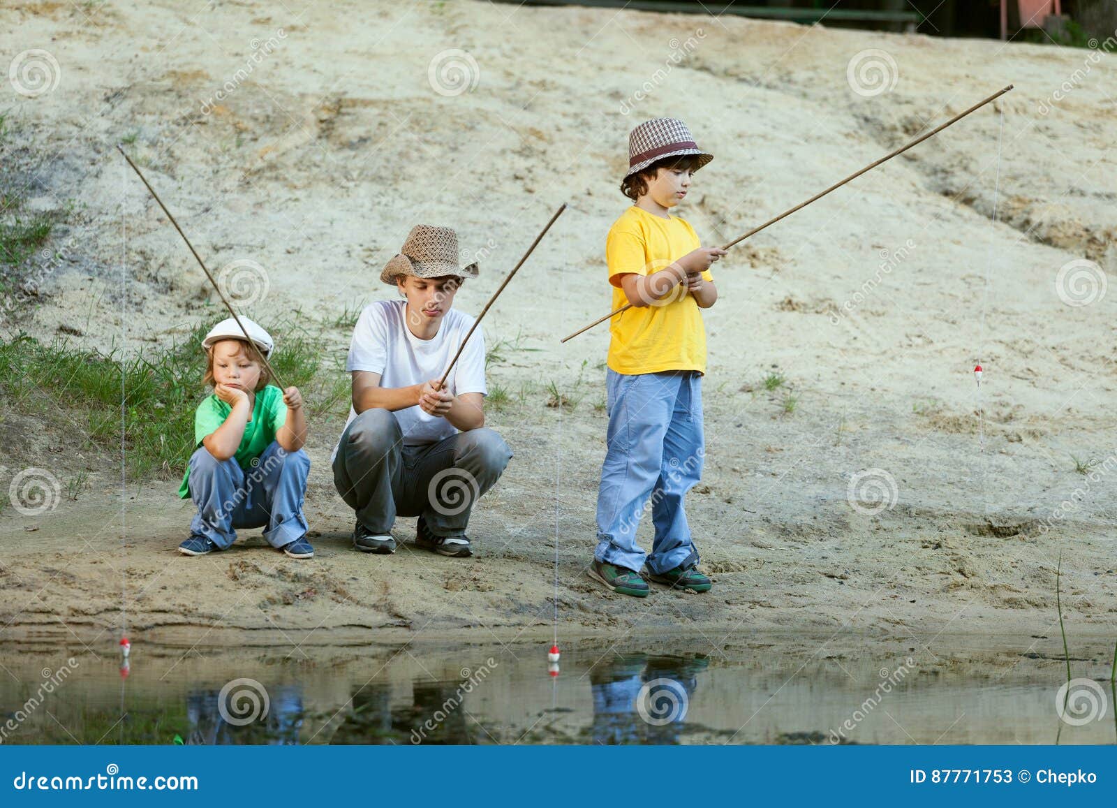 Happy Boys Go Fishing on River Stock Image - Image of childhood ...