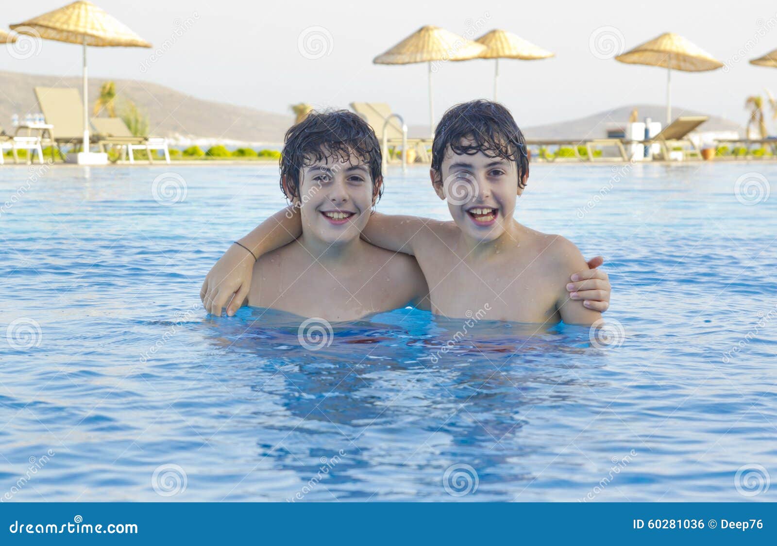 Happy Boys Have Fun in the Swimming Pool Stock Photo - Image of pool ...