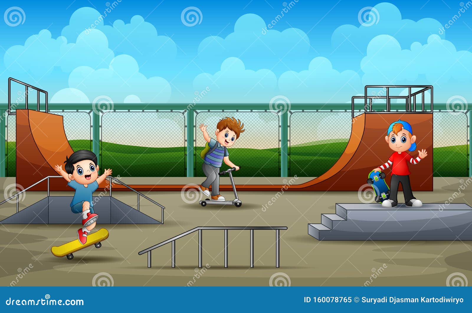 Skate Park Poster With Boy Riding On Skateboard Cartoon Vector ...