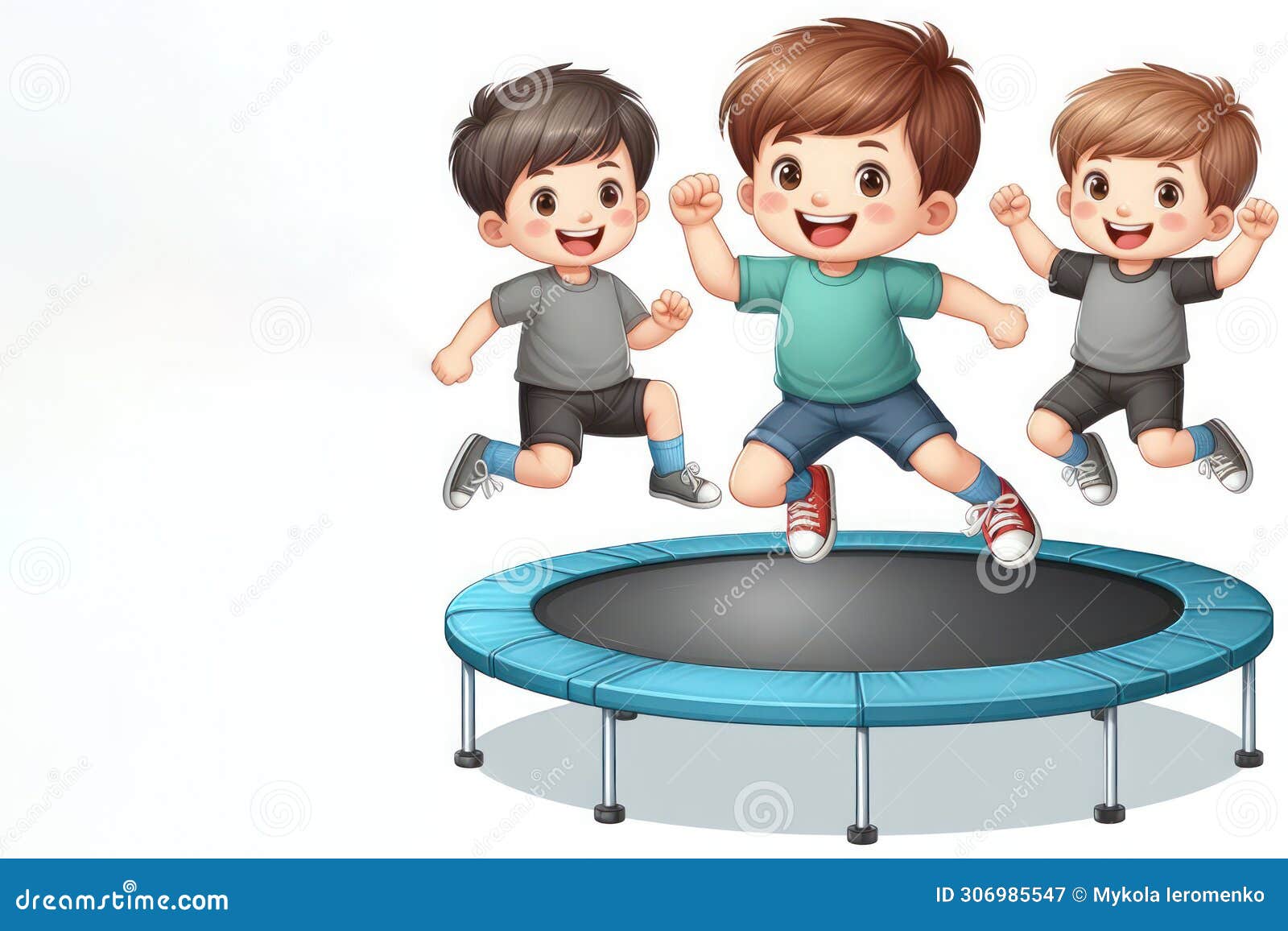 Happy Boys Jumping on a Trampoline. Place for Text. Stock Illustration ...