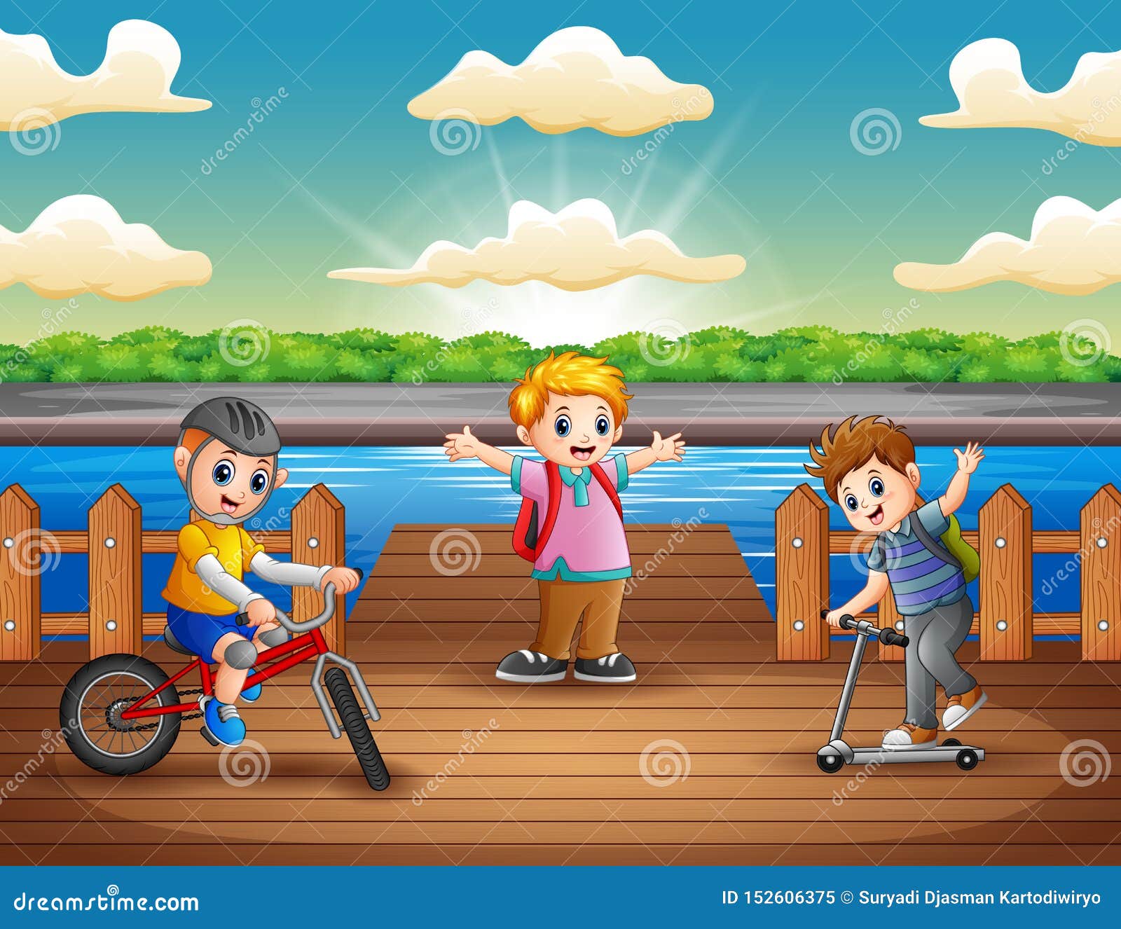 Happy Boys Playing in the River Stock Vector - Illustration of children ...