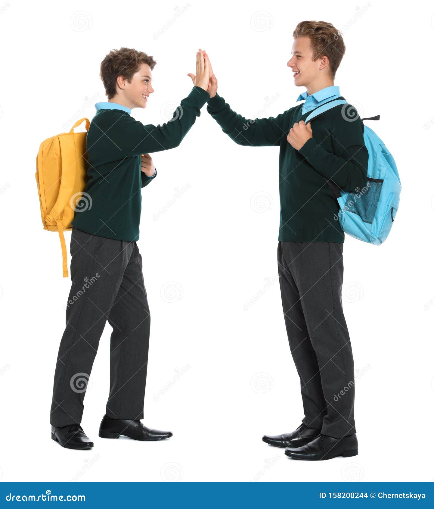 Happy Boys in Uniform on White Background Stock Photo - Image of five ...