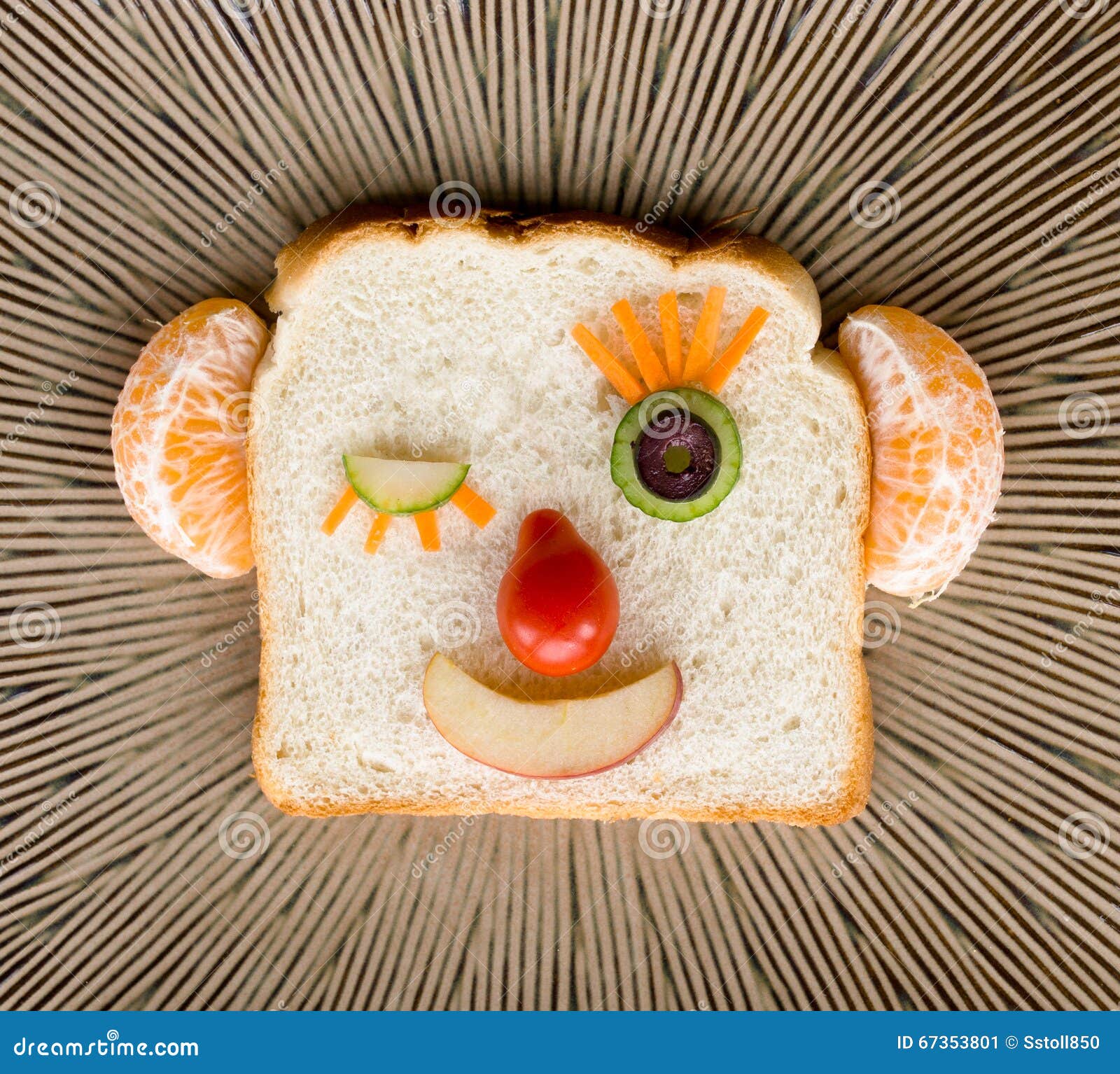 Happy Bread Face on Ceramic Plate Stock Image - Image of mouth, healthy ...