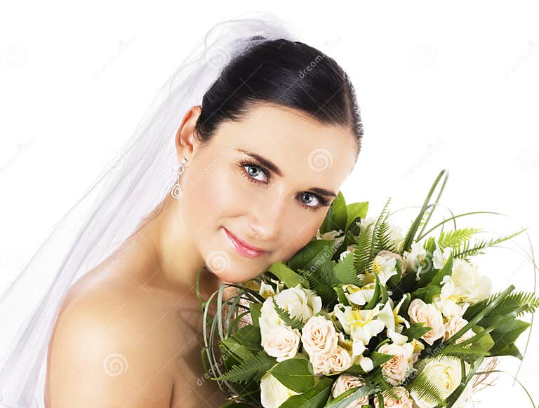 Happy bride stock photo. Image of woman, veil, isolated - 10795762