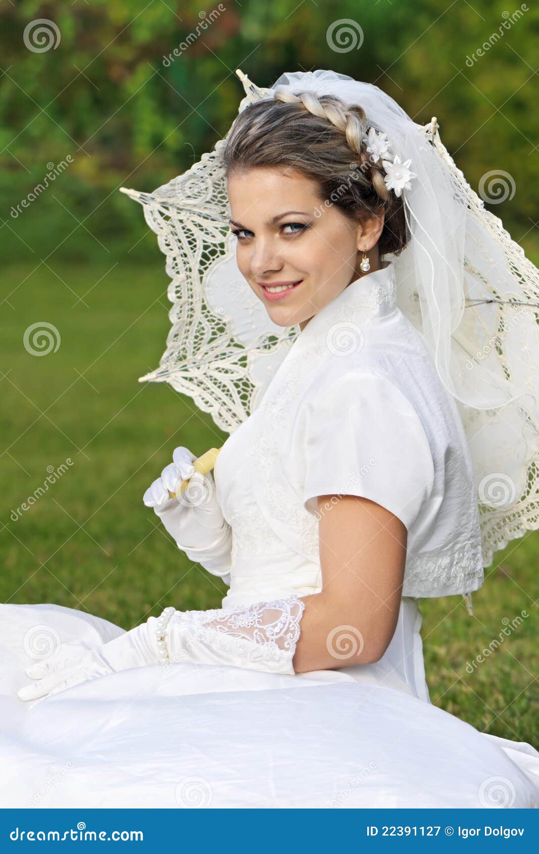 Happy bride stock image. Image of joyful, green, garden - 22391127