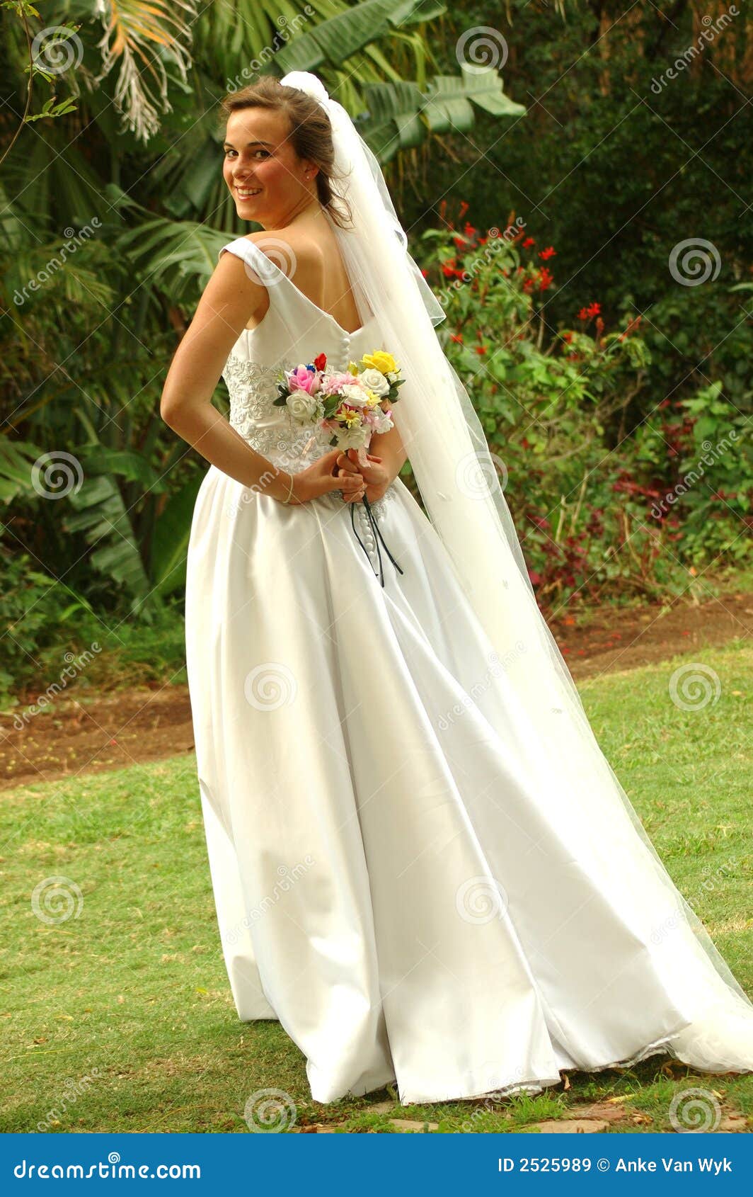 Happy bride stock image. Image of back, flowers, caucasian - 2525989
