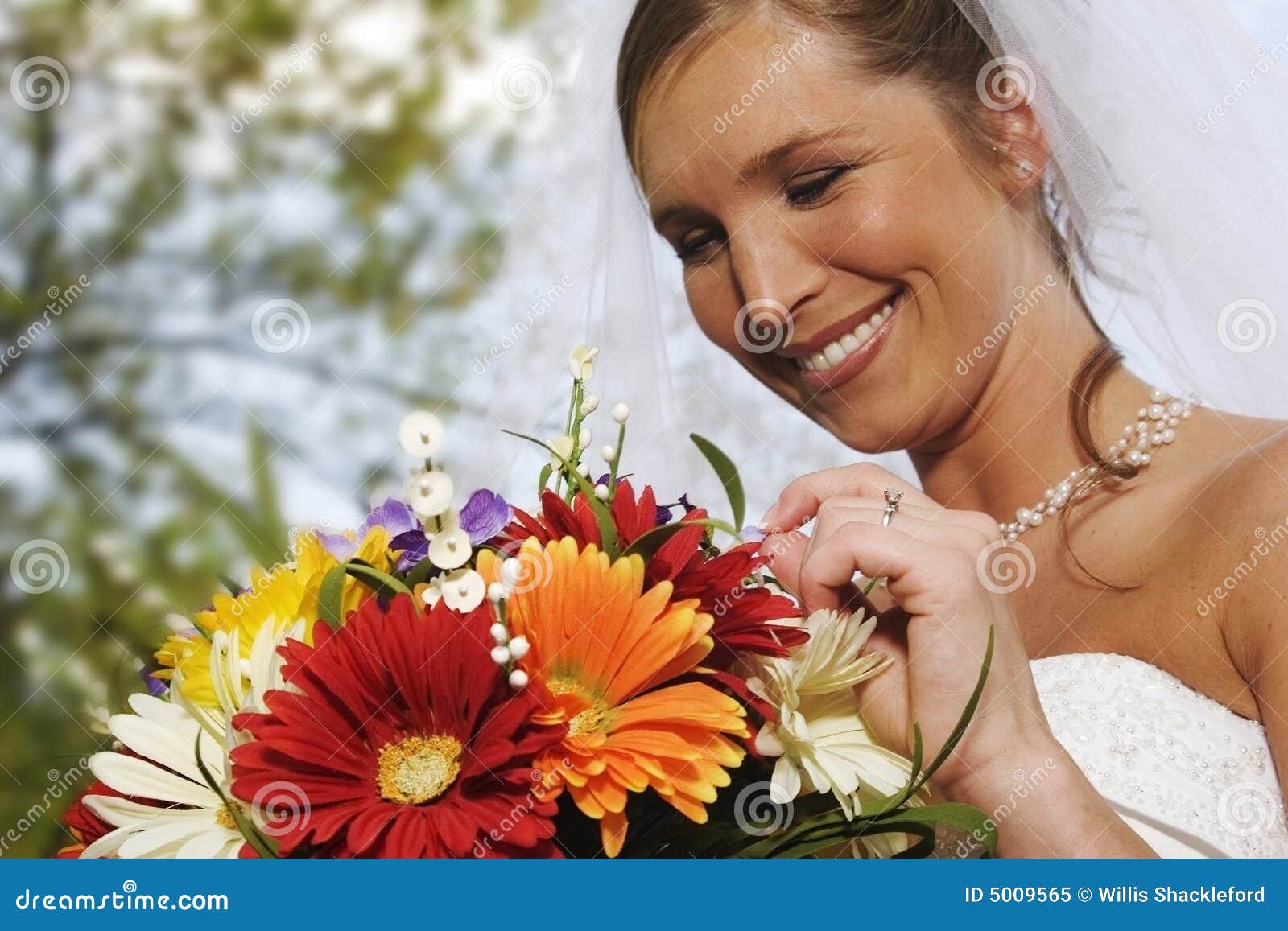 Happy bride stock image. Image of wedding, flowers, colorful - 5009565