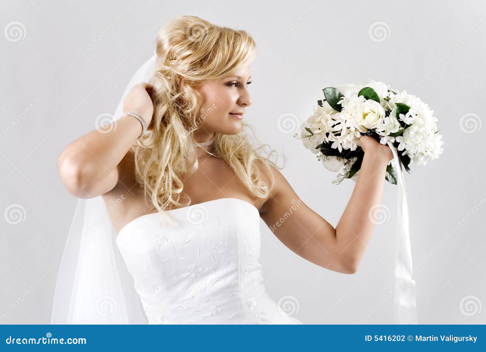 Happy bride with bouquet stock photo. Image of woman, love - 5416202