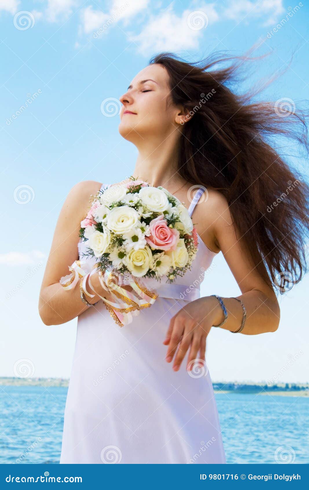 Happy bride with a bouquet stock photo. Image of celebration - 9801716