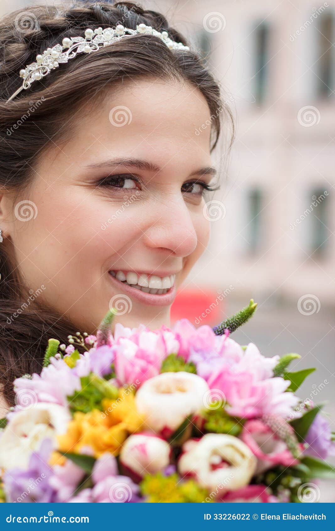 Happy bride with bouquet stock photo. Image of bride - 33226022