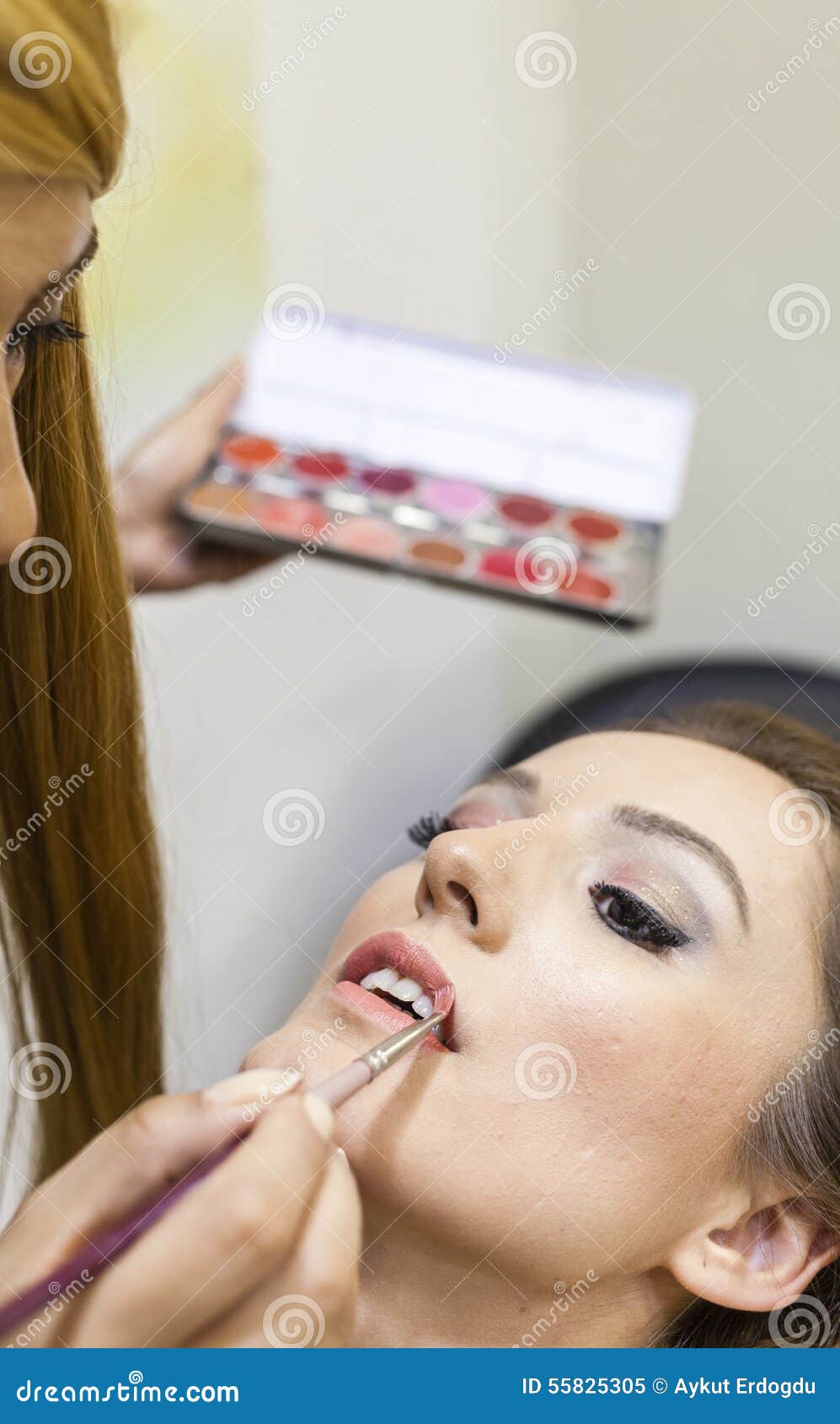 Happy Bride Getting Her Makeup Ready Stock Image - Image of bridal ...