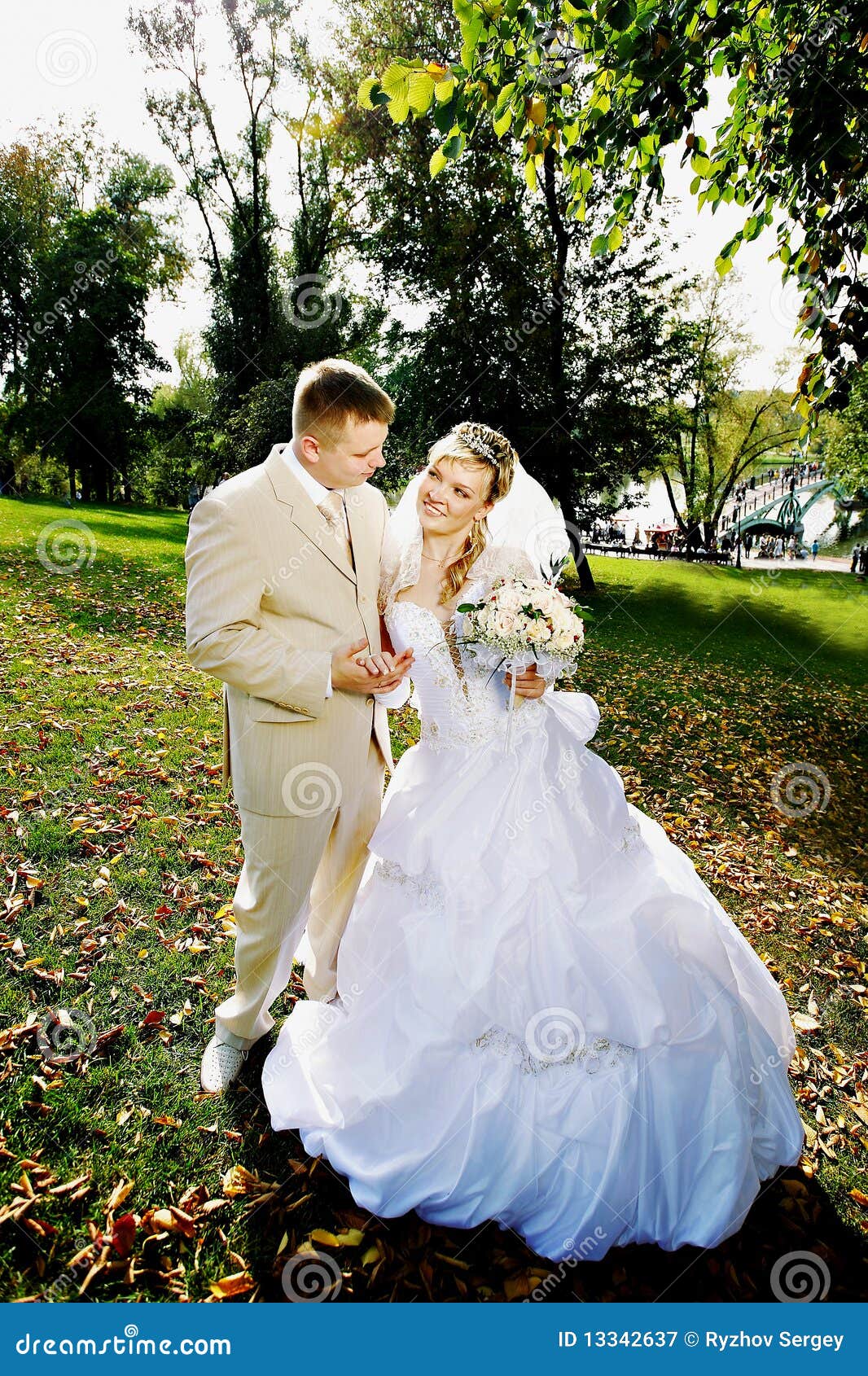 Happy bride and groom stock image. Image of forever, park - 13342637